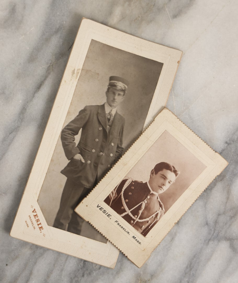 Lot 062 - Pair Of Small Antique Boarded Photos Of Men In Uniforms, Occ ...