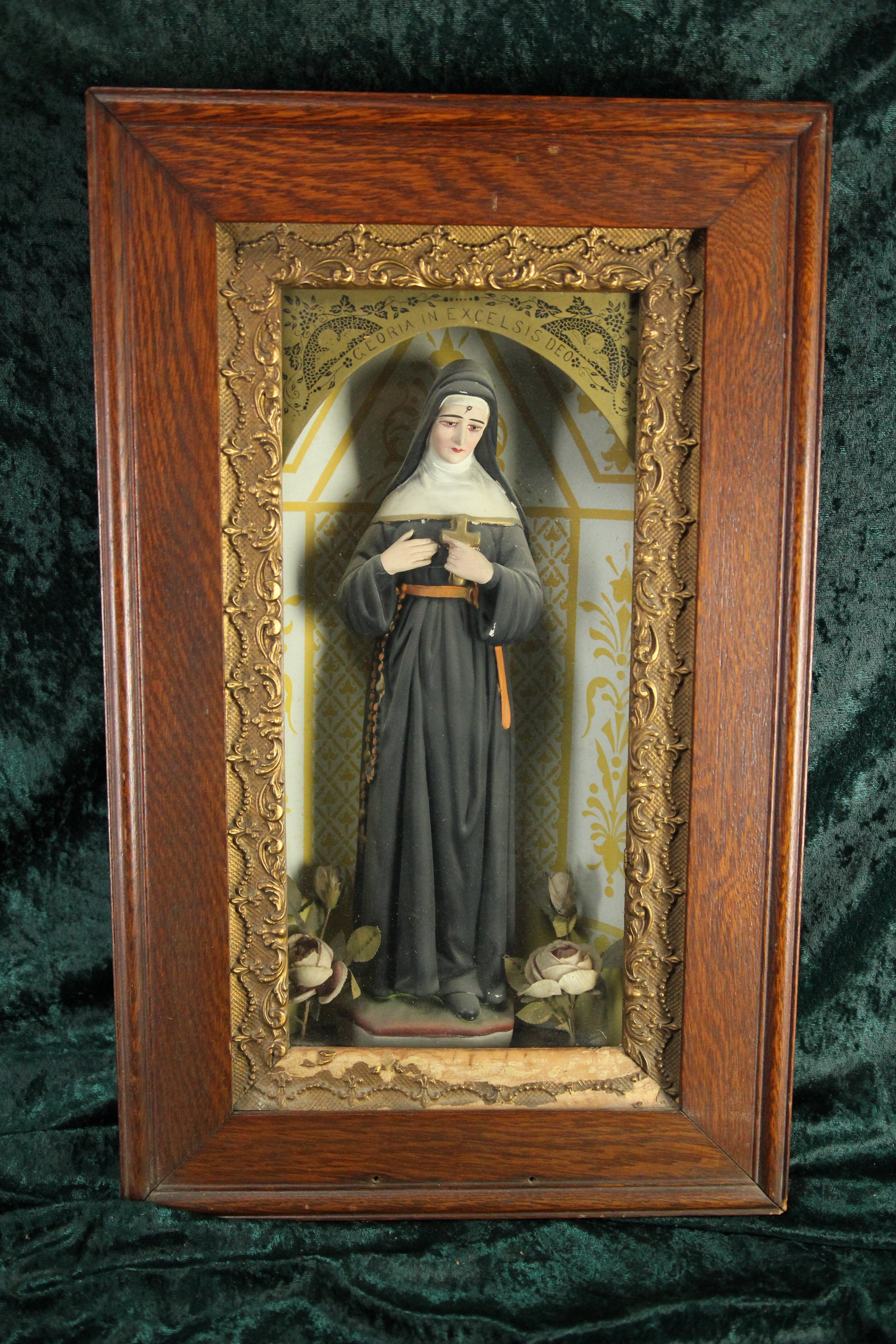 St. Rita of Cascia Folk Art Catholic Religious Shadow Box Shrine with ...